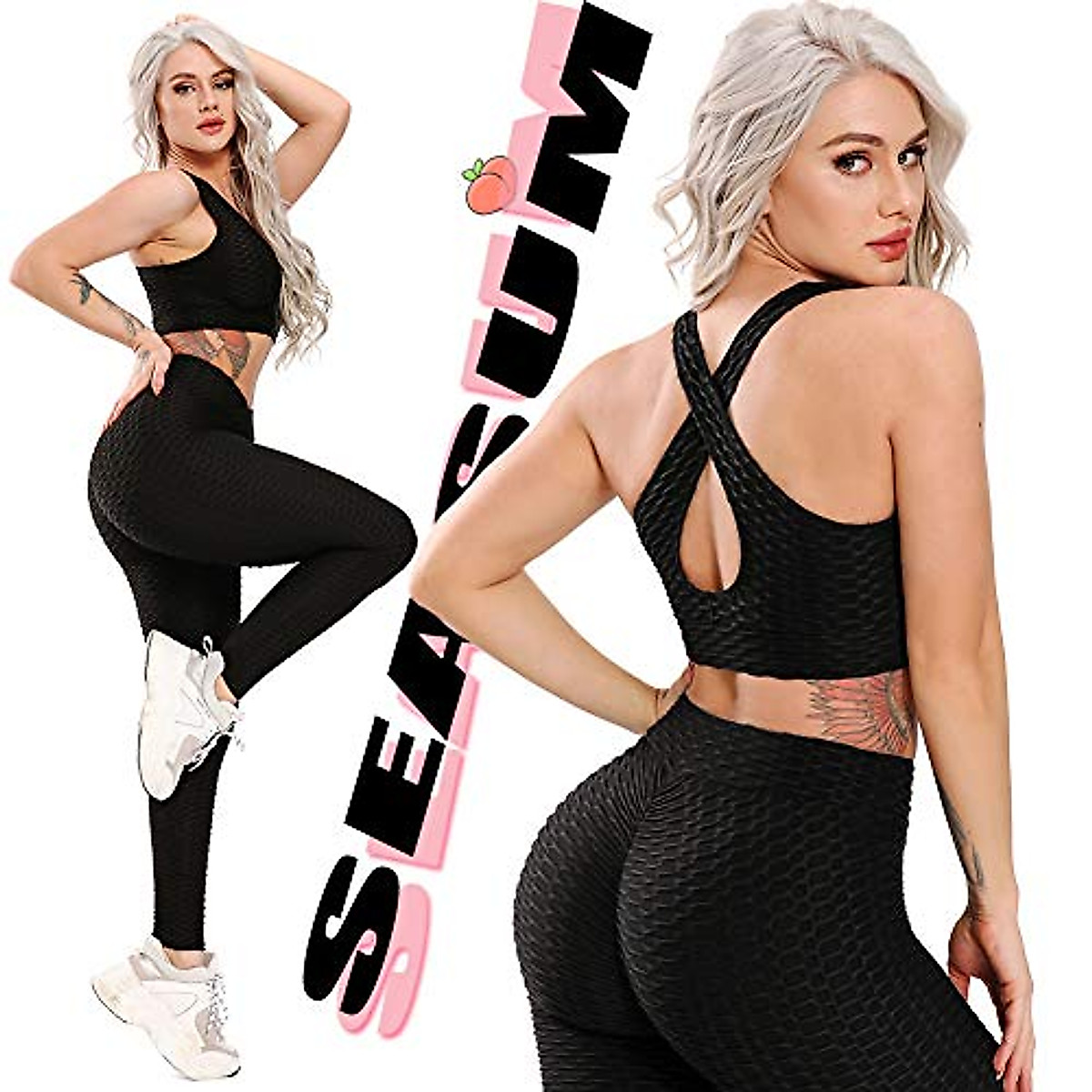 SEASUM Women's High Waist Yoga Pants Tummy Control Slimming Booty Leggings Workout Running Butt Lift Tights S A-Black