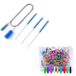 100pcs Straws Tips Reusable Silicone Straws with Flexible Straw Drain Brush Set