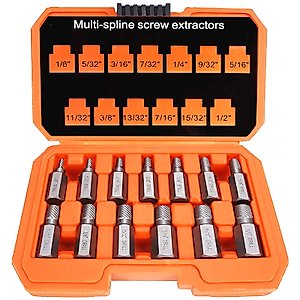 XEWEA 13Pcs Screw Extractor Set Hex Head Multi-Spline Easy Out Bolt Extractor Kit, Chrome Molybdenum Alloy Steel Rounded Bolt Remover Tool for Broken Rusted Bolts Screws
