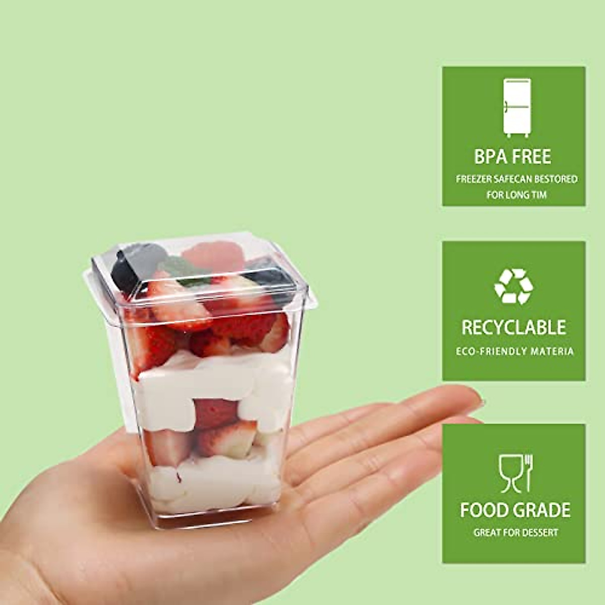 50Pack 5oz Square Dessert Cups with Lids and Spoons, Parfait Cups Clear Dessert Shooter Cups Appetizer Cups for Party with Pudding Fruit Ice Cream Cups