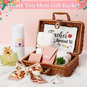 Reallnaive 11 Pcs Teacher Gifts for Women Appreciation Graduation Thank You Gift Include Tumbler, Basket, Ribbon, Bracelet, Card, Towel, Makeup Bag, Plant, Makeup Brushes, Nail Clippers, Socks