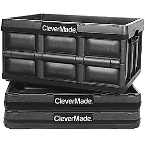 CleverMade - 8034119-21843PK 62L Collapsible Storage Bins with Lids, 3 Pack, Neptune Blue & 32L Collapsible Storage Bins - Durable Plastic Folding Utility Crates, Black, 3 Pack