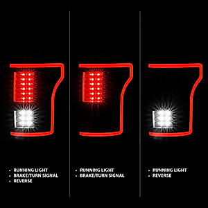 AmeriLite [Full LED Red Tube Smooth Lens Sequential Signal Black Taillights Pair for 2015-2017 Ford F150 Pickup - Passenger and Driver Side
