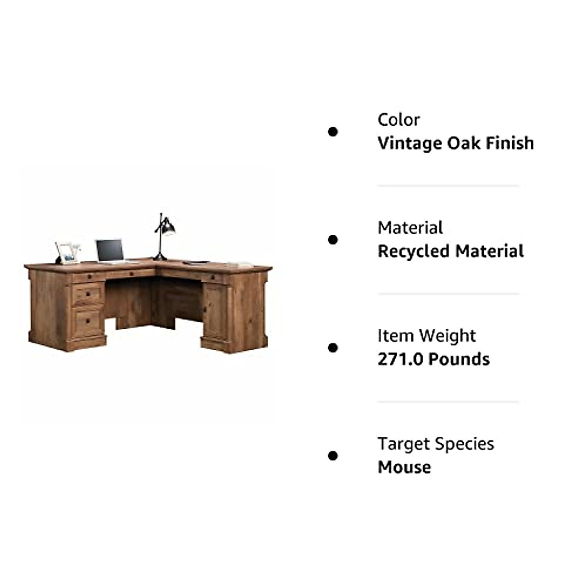 Sauder Palladia L-Shaped Desk, Vintage Oak finish