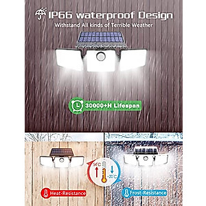 YUNNOVA Solar Outdoor Lights - Motion Sensor Outdoor Lights with 3 Heads Reflector Wireless Illumination Security Flood Lights with 270° Wide Angle,IP65 Waterproof,Wall Light for Garden Patio Garage