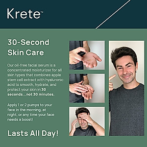 KRETE 30-Seconds Hydrating Facial Serum for Men - Helps with the Appearance of Aging, Wrinkles, Eye Bags, & Redness - Moisturize, Smooth, Hydrate, & Protect Your Skin - Oil-Free, All Skin Types