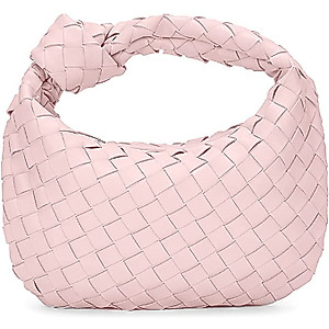 Designer Handbags for Women - PU Leather Woven Fashion Shoulder Bag for Women - Elegant Cream White Handmade Womens Blush Pink
