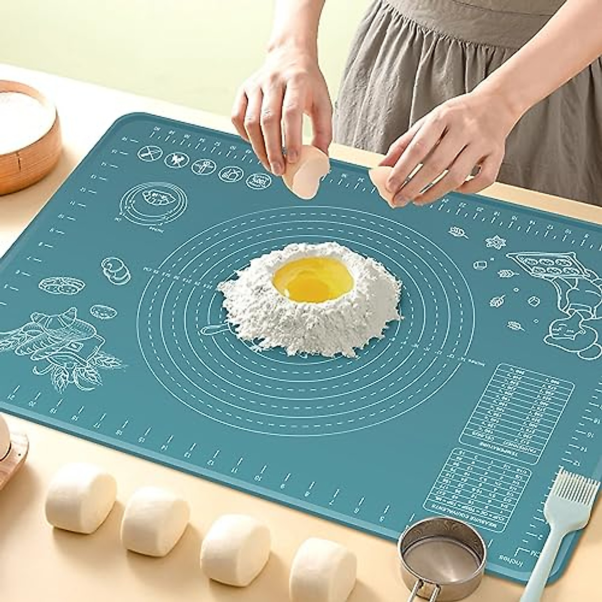 Silicone Pastry Mat Extra Thick Non-stick Baking Mat, 28" x 20" Rolling Dough With Measurements Non-slip Silicone Mat, Kneading Mat, Counter Mat, Dough Mat with Edge Heightening