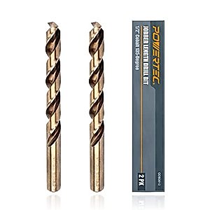 POWERTEC QDB2012 1/2" Cobalt Drill Bit, 2 Pack, M35 Cobalt Drill Bit Set for Metal, Stainless Steel & Cast Iron