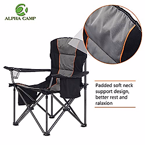 ALPHA CAMP Oversized Camping Folding Chair Heavy Duty Lawn Chair with Cooler Bag (Black)