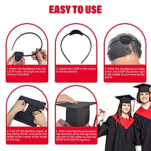 unibouti 2 Pack Graduation Cap Headband - Grad Cap Head Band Insert with Hook and Loop Sticker - Graduates Essential Hairband for Securing Graduation Hat