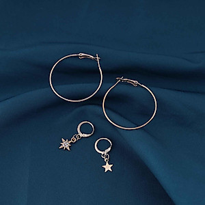 Sttiafay Vintage Exaggerated Circle Dangle Earrings Crystal Star Hoop Earrings Gold Hollow Large Hoop Earrings Circle Star Drop Earrings Jewelry for Women and Girls