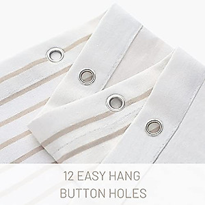 Awellife Boho Beige Shower Curtain for Bathroom Stripe Knotted-Tassel Shower Curtain 72 X 72 Inches Natural Linen