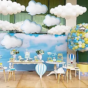 Cloud Balloons, 8 Pcs 30 Inch Mylar Foil Helium Large Cloud Balloons For Birthday Party Baby Shower Wedding Bridal Shower Blue White Themed Party Decorations Supplies