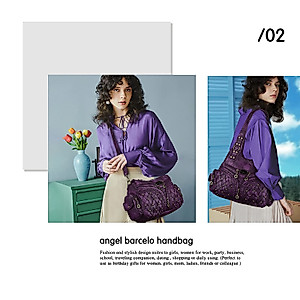 Angel Barcelo Roomy Fashion Hobo Womens Handbags Ladies Purse Satchel Shoulder Bags Tote Washed Leather Bag (Fashion Purple)
