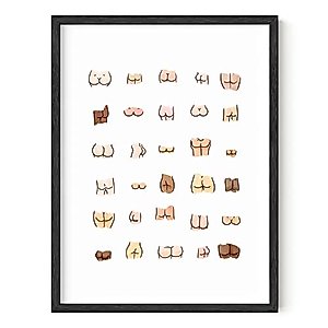 HAUS AND HUES Funny Bathroom Art Funny Bathroom Decor Butts Collage Cute Bathroom Decor Art Print Funny Bathroom Sign Funny Bathroom Wall Art Funny Bathroom Poster | 12" x 16" UNFRAMED (Butts)