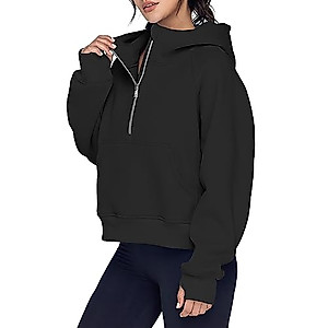 AUTOMET Half Zip Pullover for Women Quarter Zip Sweatshirts Hoodies Casual Cropped Sweaters Fall Outfits Winter Clothes Fashion 2023 Black