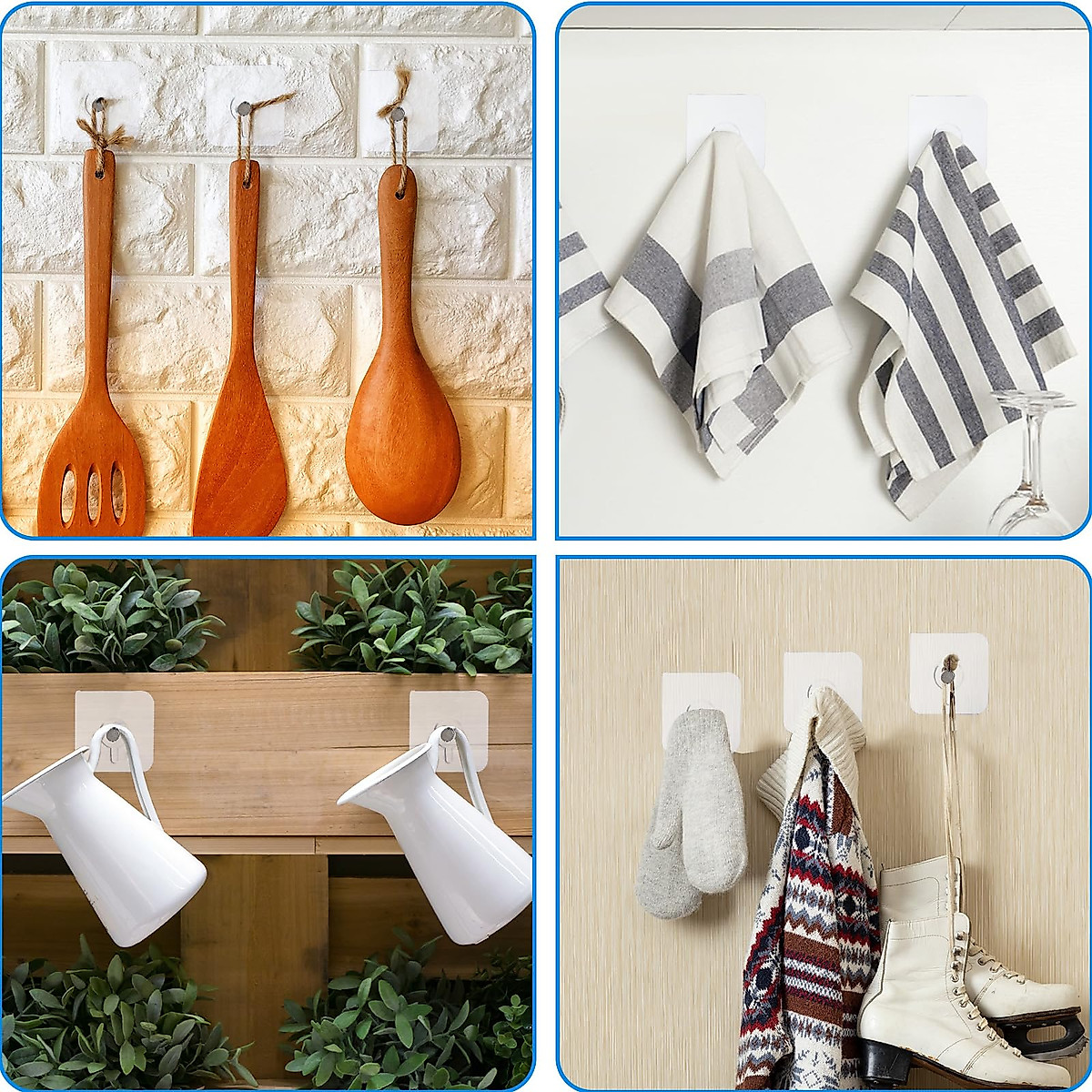 Nogeqi 20 Pcs Self Adhesive Wall Hooks No Drill Hooks for Hanging, No-Trace Sticker Frame Hangers Without Nails for Mount Wall Shelf, Heavy Duty Adhesive Wall Hooks for Kitchen, Bathroom