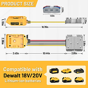 Azocek 20V to 12V Step Down Converter for DeWalt 20V Battery Adapter & New Upgrade USB Charger Adapter, DC 12V Resistive Loads 20A 240W Buck Converter Regulator (1-Pack)