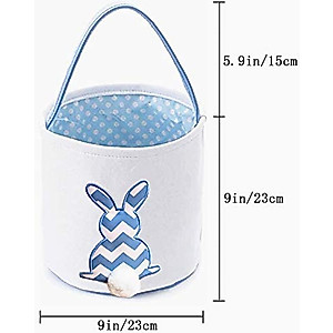 2 Pack Easter Bunny Basket Bags, Striped Bunny Print Design Canvas Tote Bag, Used for Egg Candy and Gift Hunting at Children's Easter Party (Blue+red)