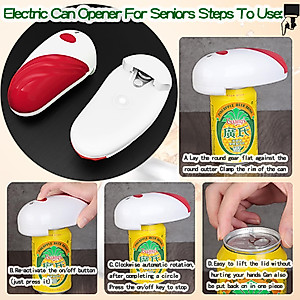 VEMJO Electric Can Opener For Kitchen One Touch Start Hands Free Automatic Can Opener Electric for Almost Cans Battery Operated Can Opener For Seniors and Arthritis Smooth Edge Food-Safe (Red), Small