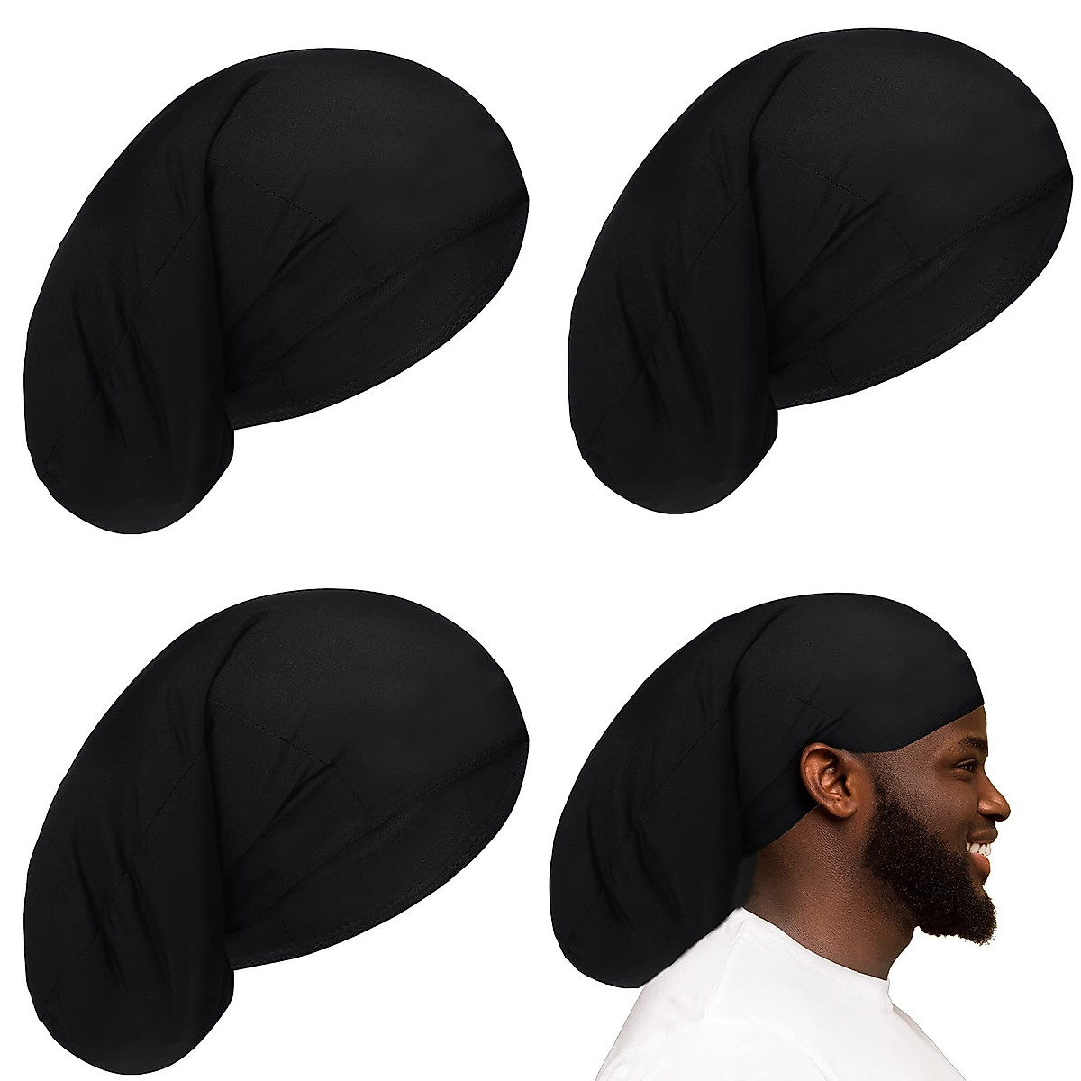 4 Pieces Unisex Dreadlock Cap Long Hair Dreads Head Wrap Sleeping Cap Hair Accessories Sleep Bonnet for Men Women (Black)