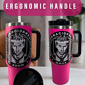 Tumbler With Lid & Straw - 40oz Insulated Tumbler with Messi Print, Modern Stainless Steel Travel Mug for Coffee & Water, Reusable & Leak Proof Cup for Hot & Cold Drinks, Cup Holder Friendly