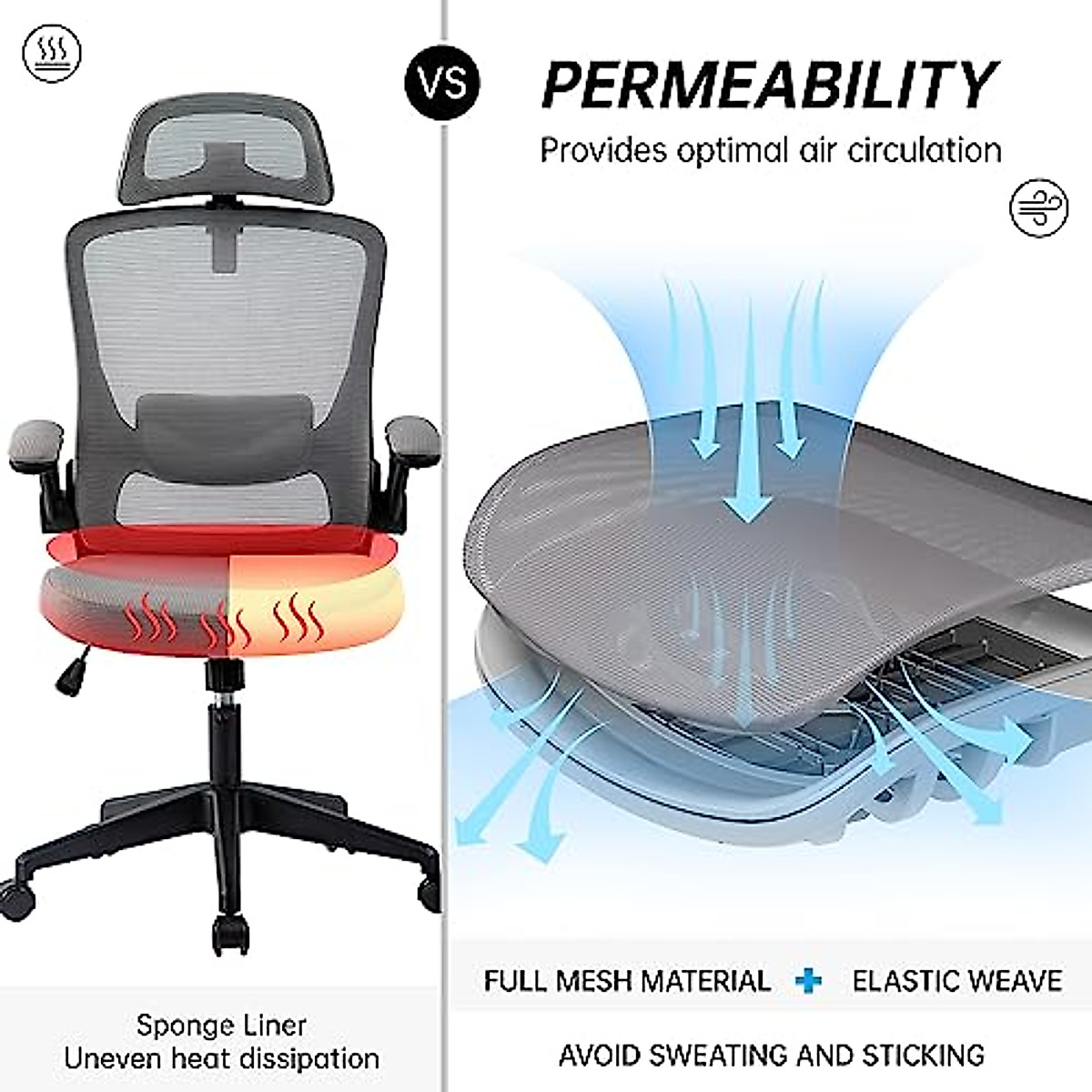 JOYFLY Big and Tall Office Chair, 450 lbs Ergonomic Office Chair for Heavy Duty with Lumbar Support & 3D Armrests, Home Office Desk Chairs with Extra Wide Seat, High Back Executive Chair,Adults,Grey