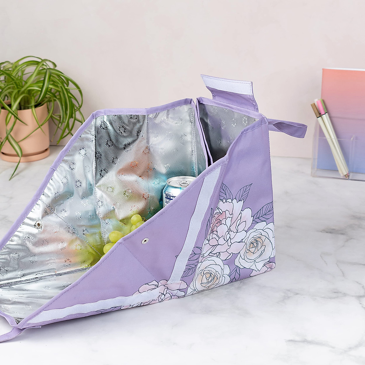 Erin Condren Lunch Tote Bag for Women & Men Insulated in Flora Design. Collapsible Adult Lunch Bag with Velcro Close for Travel, Picnic, Hiking, Work, Beach