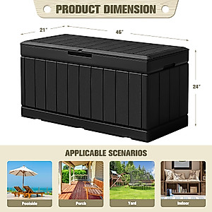 Flamaker Outdoor Storage Box 85 Gallon Resin Waterproof Deck Box with Wood Texture Large Storage Bin for Patio Cushions (Black)