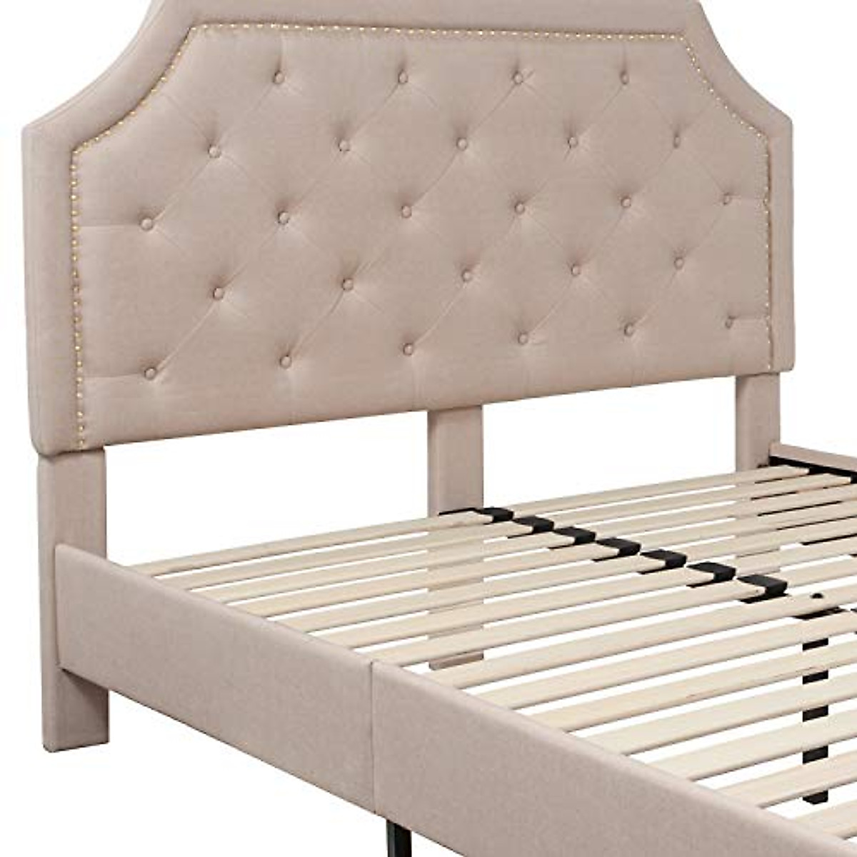 Flash Furniture Brighton Queen Size Tufted Upholstered Platform Bed in Beige Fabric