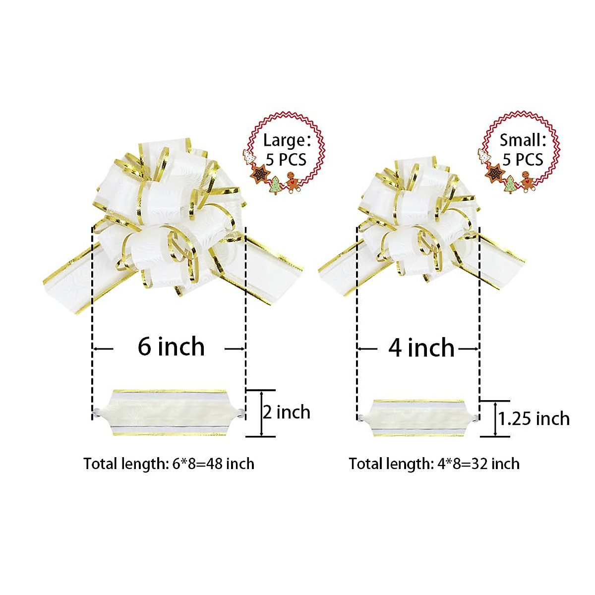 WEWILUCK Gift Bow for Gifts Wrapping, 10 PCS White Pull Bows with Golden Line for Christmas Tree, Xmas Presents, Wedding Decor, Basket Decoration, Birthdays, Holidays Present Wrap Supplies