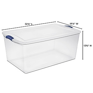 MevUs 105 Qt. Clear Plastic Latching Box, Blue Latches with Clear Lid Storage Box Home Organization and Storage Containers Organizer