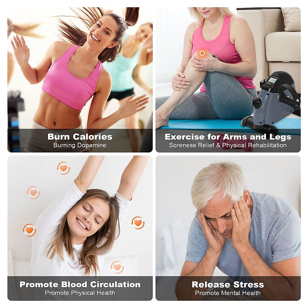 Under Desk Bike Pedal Exerciser, AGM Mini Exercise Bike Foot Cycle Arm & Leg Peddler Exerciser Machine with LCD Screen Displays (Gray)