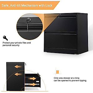 AOBABO 28" Locking 2 Drawer Metal Office Storage Organization Filing Cabinet with Adjustable File Hanging Bar and 2 Keys, Black