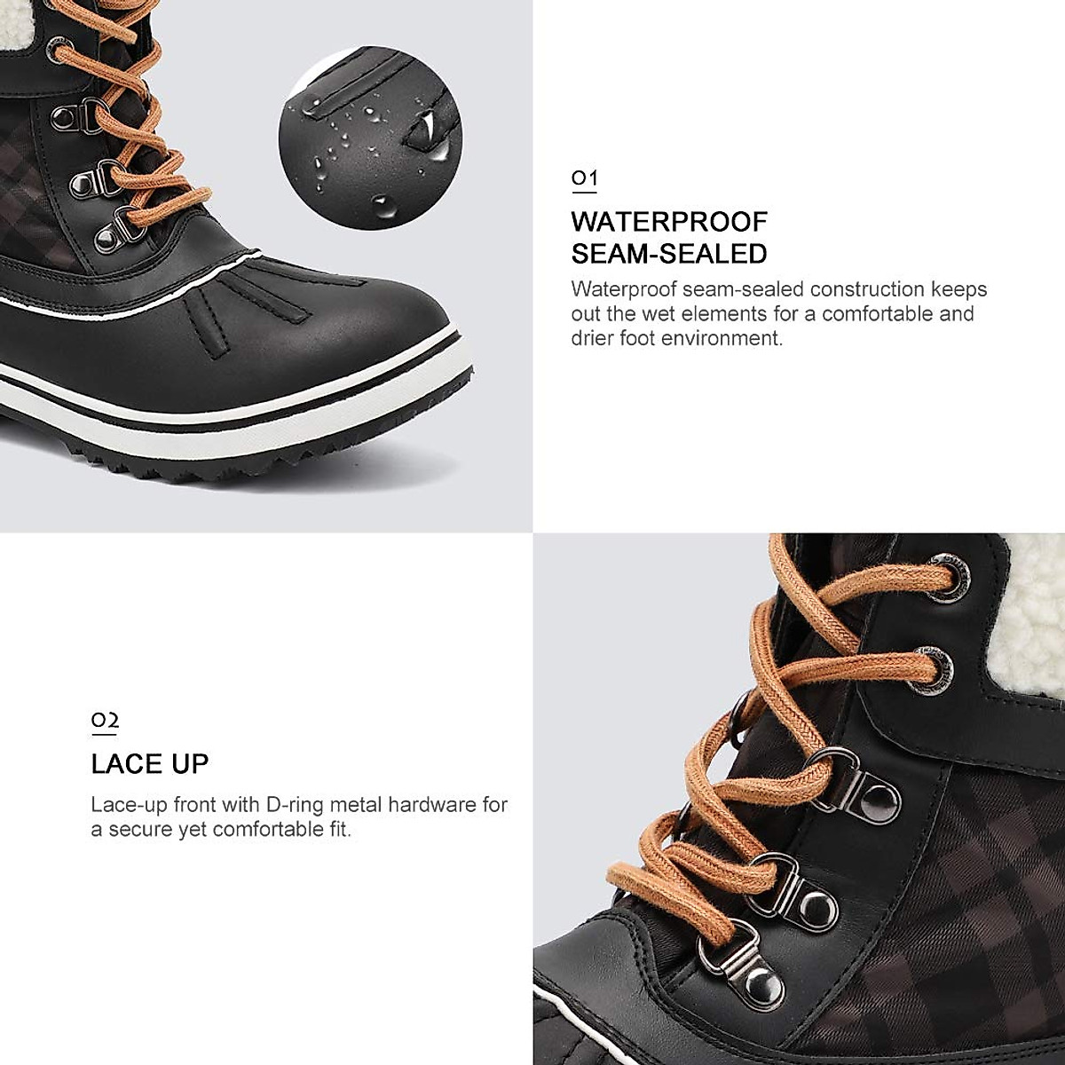 ALEADER Winter Boots for Women, Waterproof Snow Boots Shoes Black 8.5 B(M) US