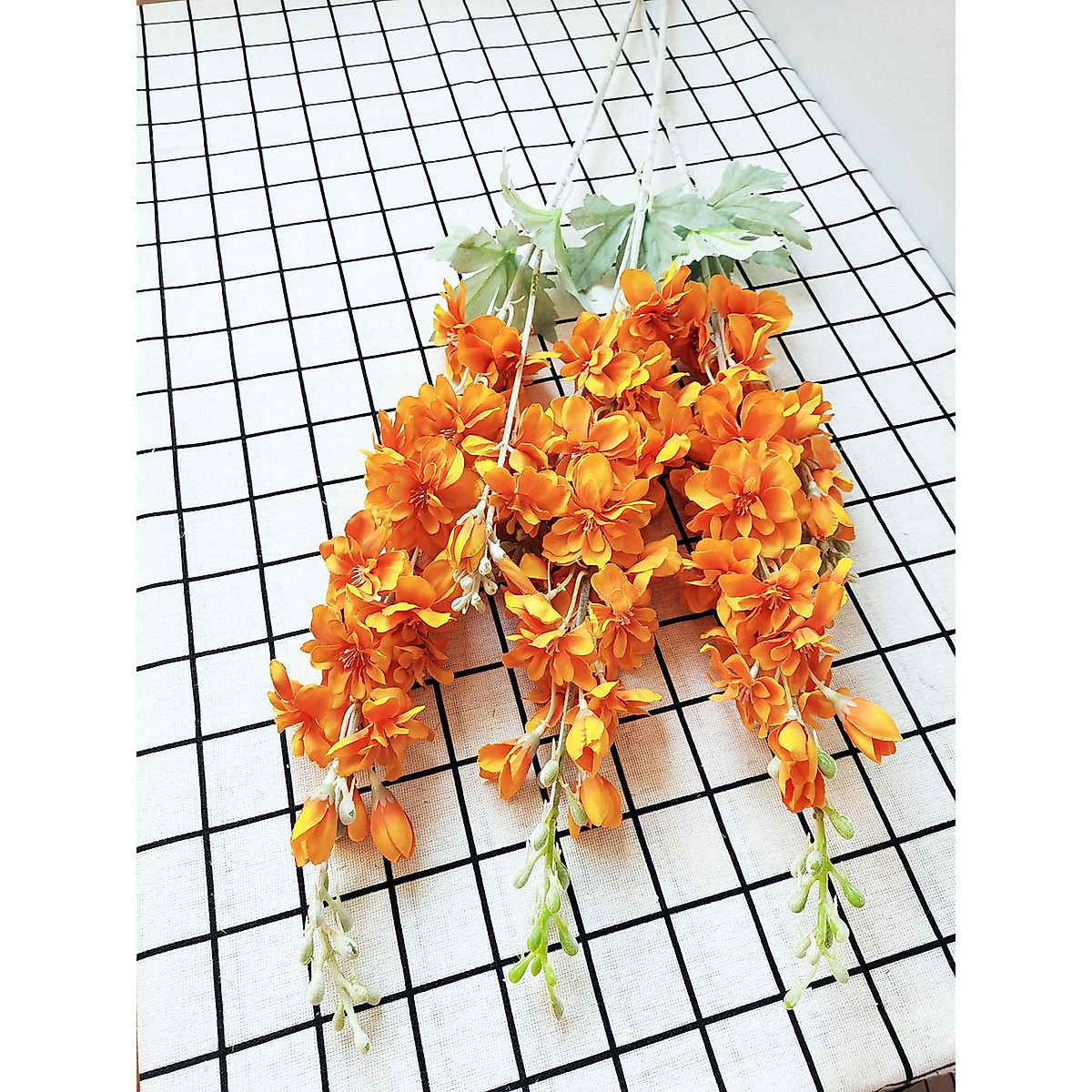 Suandsu 3pcs Artificial Delphinium Ajacis Flowers Fake Violet Silk Flower Table Kitchen Home Garden Party Wedding Decoration Orange