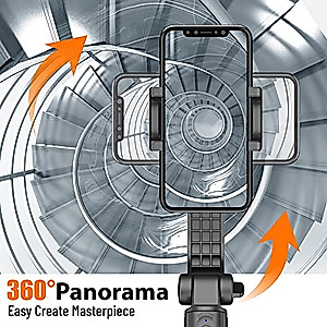 Gimbal Stabilizer for Smartphone with Extendable Selfie Stick and Tripod, 1-Axis Multifunction Remote 360°Automatic Rotation, Auto Balance for iPhone/Android Black