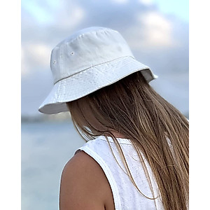Camptrace Bucket Hats for Women Men Washed Cotton Bucket Hat Packable Sun Hats Summer Beach Hat with Detachable String Canvas White Medium-Large