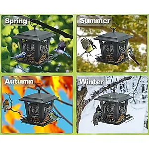 Birdream Bird Feeders for Outside Hanging Metal Bird Feeder with Unique Hummingbird Pattern Square Shape Birdfeeders Attracting Wild Birds for Outdoors Garden Yard