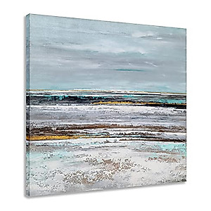 Yihui Arts Seascape Wall Art - Abstract Coastal Artwork Picture - Beach Oil Painting on Wrapped Canvas Art for Living Room Bedroom Office Decor