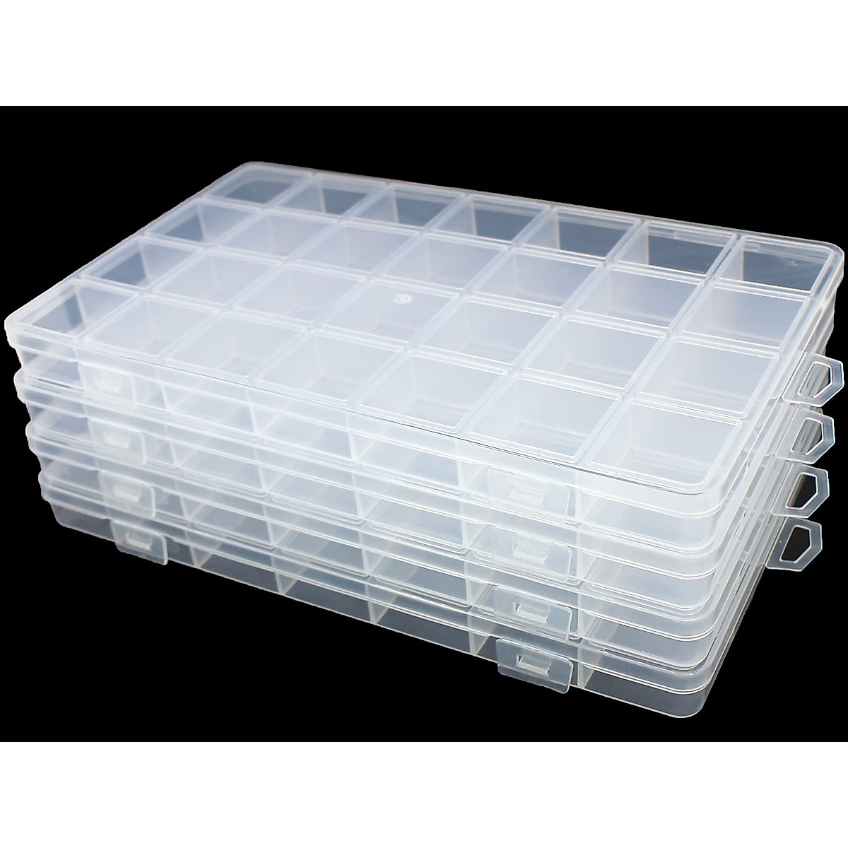 JESEP YONG 4Packs 28 Grids Bead Organizer Plastic Organizer Box with Fixed Dividers-Jewelry, Accessories, and Small Parts Container Clear Box for Jewerly Beads, Sewing, Drawing