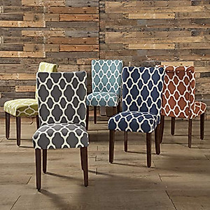 HomePop Parsons Classic Upholstered Accent Dining Chair, Set of 2, Teal and Cream Geometric