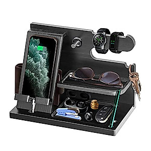 Gifts for Men Wood Phone Docking Station Key Holder Wallet Stand Watch Bedside Organizer Men Husband Wife Anniversary Dad Birthday Gifts for Men Nightstand Organizer Male Idea Gadget Gifts for Dad