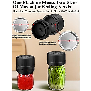 Electric Mason Jar Vacuum Sealer Kit, Cordless Vacuum Sealer Fits Wide Mouth and Regular Mouth Mason Jar for Food Vacuum Storage and Fermentation, Black