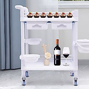 Rolling Utility Cart, 3-Tier Heavy Duty Cosmetology Cart with 360° Swivel Wheels, Dirt Bucket and Drawer for Beauty Salon SPA, Commercial Hospital Office Lab Cart (White)