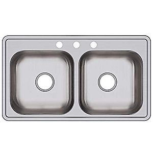 Elkay D233193 Dayton Equal Double Bowl Drop-in Stainless Steel Sink, 33 x 19 x 6.5
