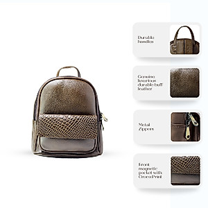 bonahide Genuine Leather Luxury Backpack Multi-functional Elegant Daypack Shopping Travel Leisure (Mocha)