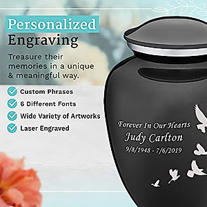 GetUrns - Embrace Doves Urns for Human Ashes, Cremation Urns for Adult Ashes Men & Women, Cremation Urn for Home, Vault, or Niche, 200 cu. in., Custom Single Engraving, Charcoal