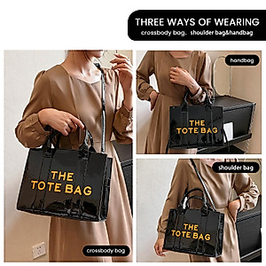 JQAliMOVV The Tote Bag for Women, Cute Tote Bag Trendy Shining Leather Top Handle Crossbody Handbags (Black)